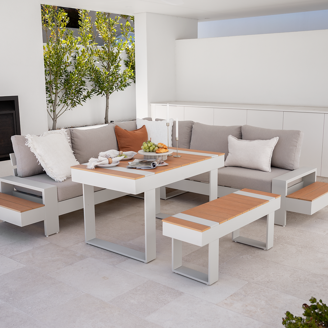 Outdoor Dining Lounge Set – Aluminium Frame – Warm White – Lucian ...